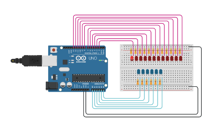 Circuit design Secuencia de luces | Tinkercad