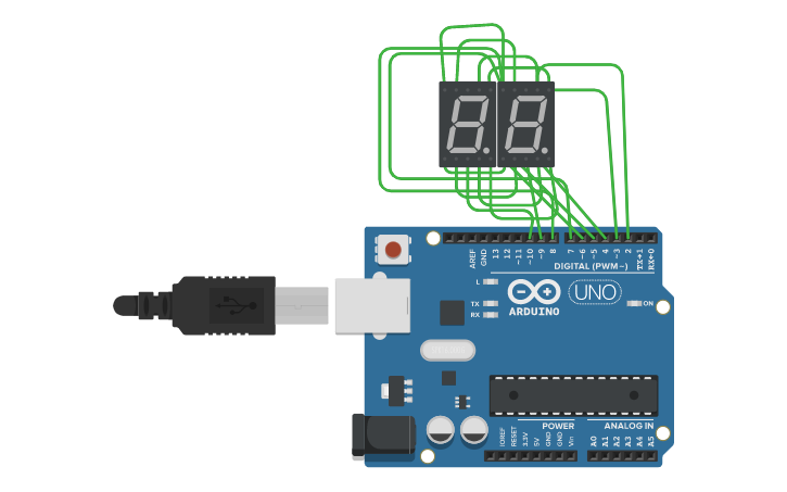 Circuit design Simulated 7 Segment Display | Tinkercad