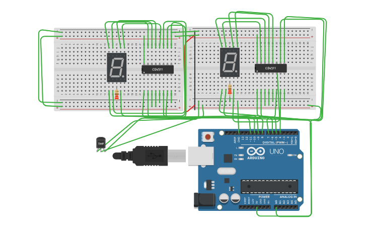 Circuit design Copy of Copy of 7447 | Tinkercad
