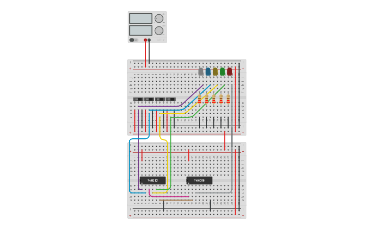 Circuit design Circuito logico 2 OR + 1 AND | Tinkercad