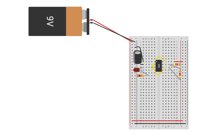Circuit design 555 Timer LED Flasher in Astable - Tinkercad