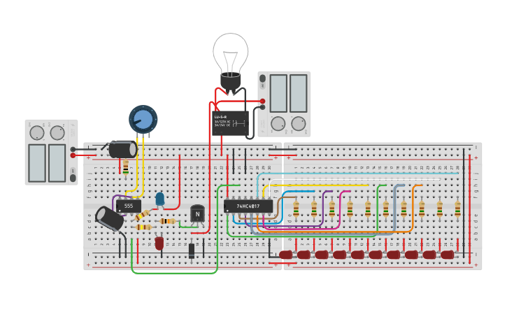 Circuit design 555,rele,4017 - Tinkercad