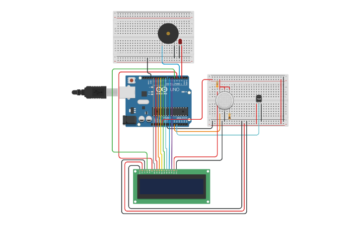 Circuit design allarme antincendio finale - Tinkercad