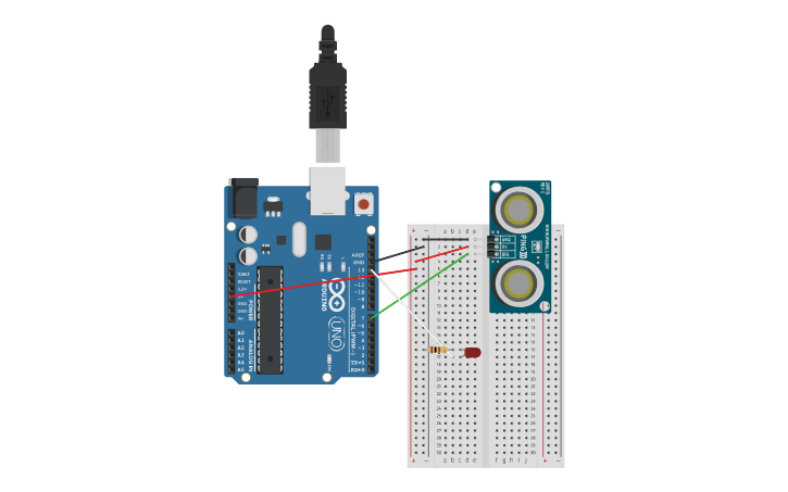 Circuit design ultrasonic sensor - Tinkercad