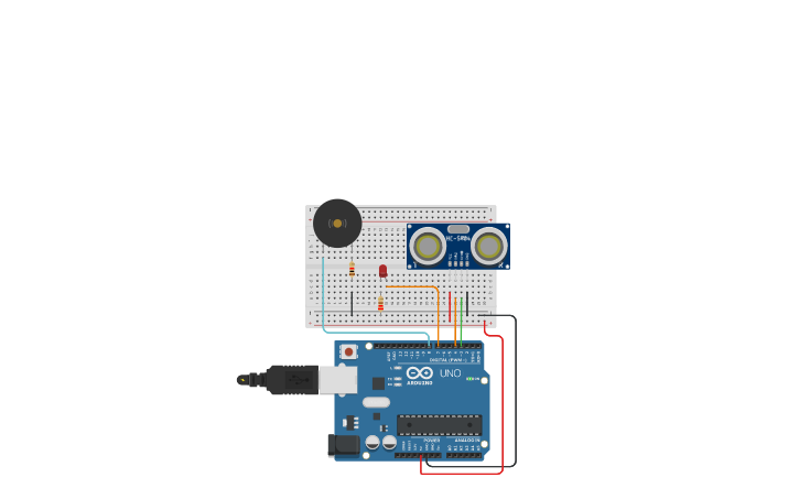 Circuit design PROYECTO ALARMA CON SENSOR ULTRASONICO - Tinkercad