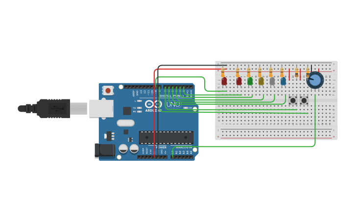 Circuit design LEDS fade and pattern | Tinkercad