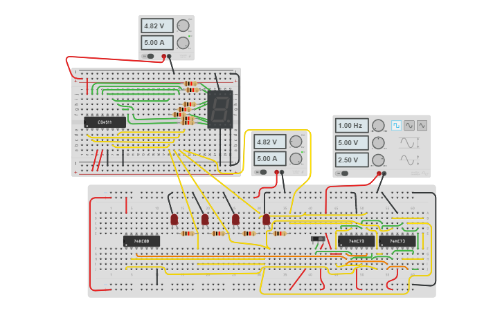 Circuit design Decade Ripple Counter | Tinkercad