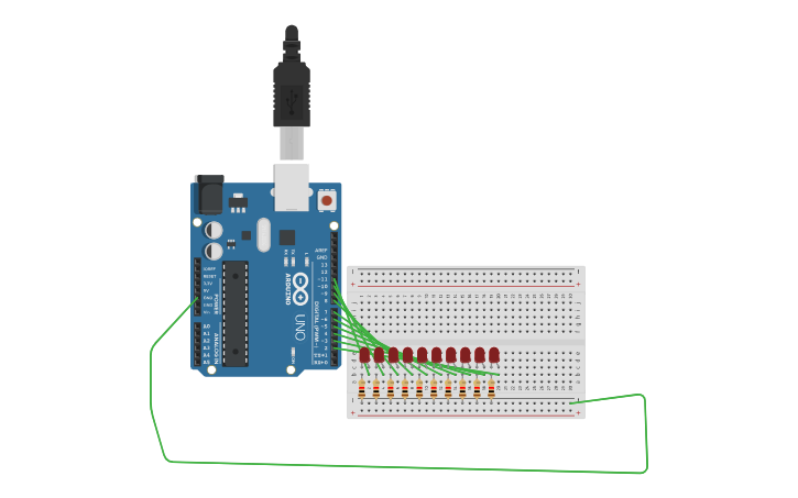 Circuit Design бегущий огонёк 5 4 Tinkercad