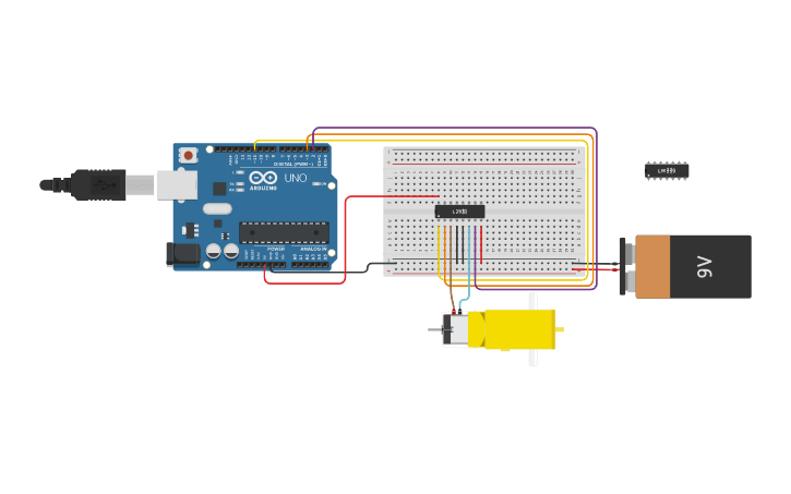 Circuit design Prática 5- Motor DC - Tinkercad