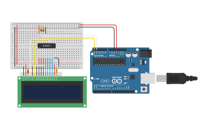 Circuit design 51 - I2C PCF8574 / LCD 16.2 - Tinkercad