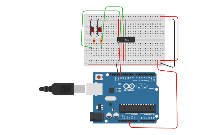 Circuit design IC 74HC73 - Tinkercad