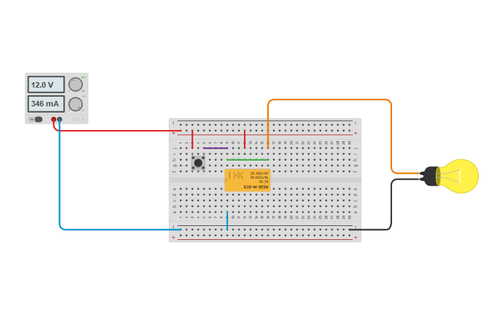 Circuit design Rele Pulsador Enclavamiento 1 | Tinkercad