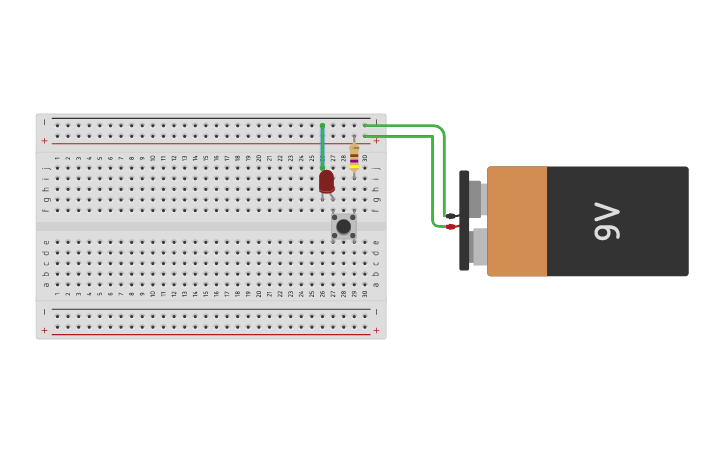 Circuit design LED CON PULSADOR EN PLACA PROTOBOARD | Tinkercad Circuit design LED CON PULSADOR EN PLACA PROTOBOARD | Tinkercad