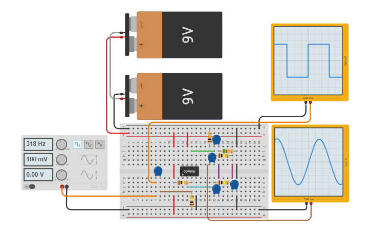 Circuit Design Band Pass Filter 318hz Tinkercad