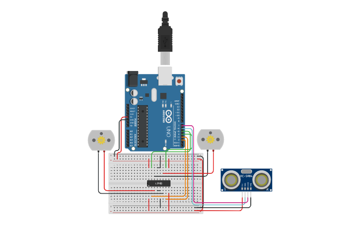 Circuit design MOTOR DC DAN SENSOR ULTRASONIK - Tinkercad