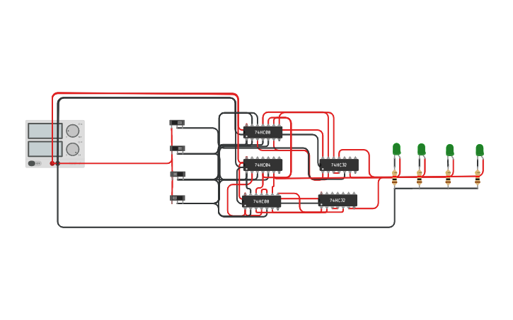 Circuit design 4-bit BCD to Excess-3 code (Assn 1)) - Tinkercad