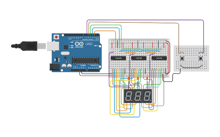 Circuit design Cronômetro digital com 74hc595 - Tinkercad