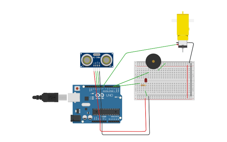 Circuit design Sensor Ultrasónico. Motor - Tinkercad Circuit design Sensor Ultrasónico. Motor - Tinkercad