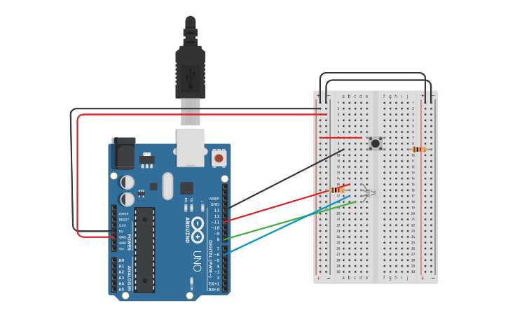 Circuit design LED RGB CON BOTON - Tinkercad