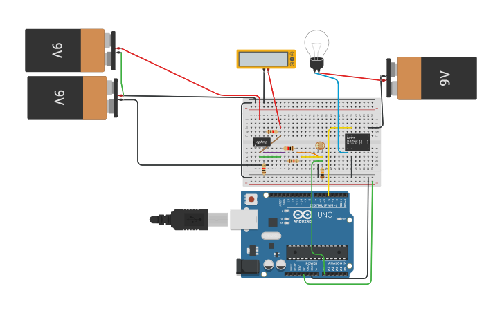 Circuit design Arduino Relé lampada LDR AmpOp | Tinkercad Circuit design Arduino Relé lampada LDR AmpOp | Tinkercad