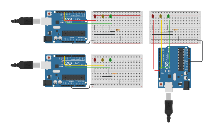 Circuit design PRAKTIKUM 1 - SIMULASI LAMPU LALU LINTAS | Tinkercad