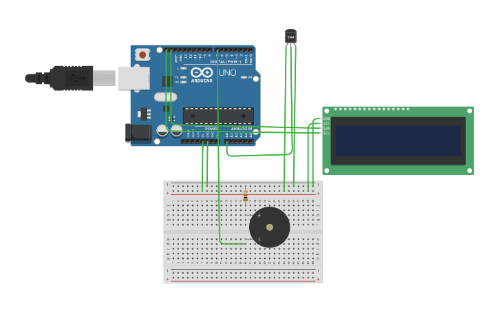 Circuit design Temperature alarm - Tinkercad