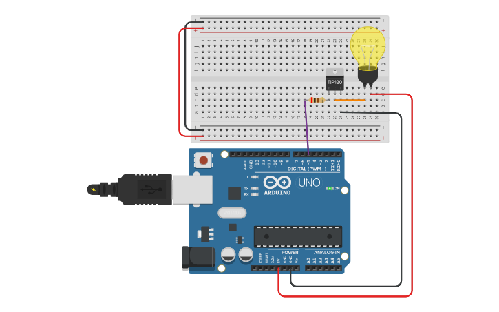 Circuit design Transistores con Arduino - Tinkercad