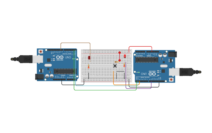 Circuit design SIST INTEGRADO CON DOS ARDUINOS Y COMUNICACIÓN SERIAL CON RX-TX - Tinkercad