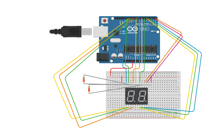 Circuit design 2 Display's de 7 Segmentos | Tinkercad