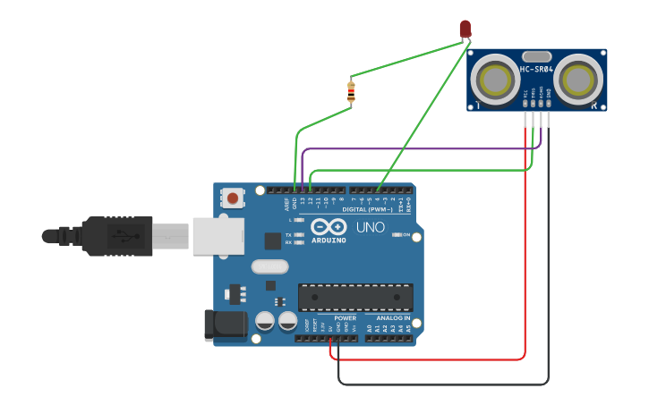 Circuit design Sensor Ultrasónico con Arduino | Tinkercad