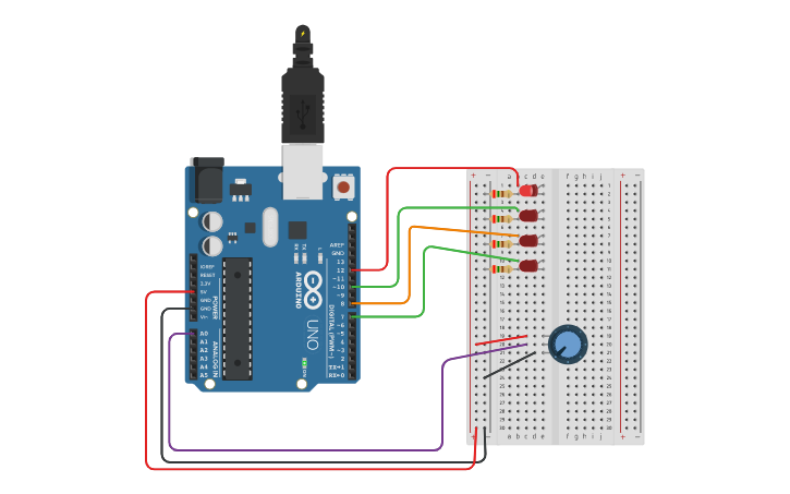 Circuit Design L5 Arduino Dial 4 Leds Tinkercad