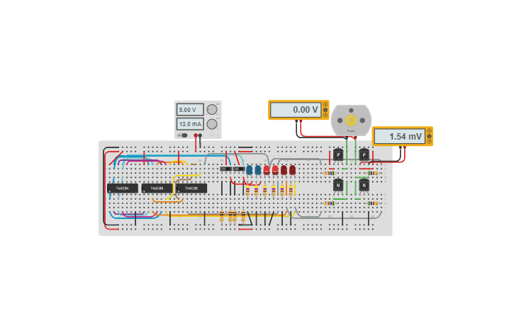 Circuit design H-Bridge using PNP and NPN Transistor Pair - Tinkercad