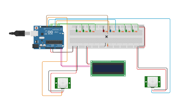 Circuit design SCOREBOARD con PIR | Tinkercad