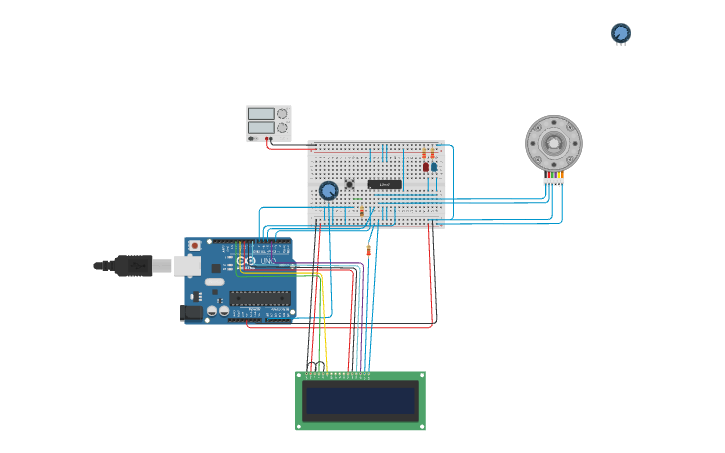 Circuit design Control de velocidad de motor, inversión de giro y display | Tinkercad