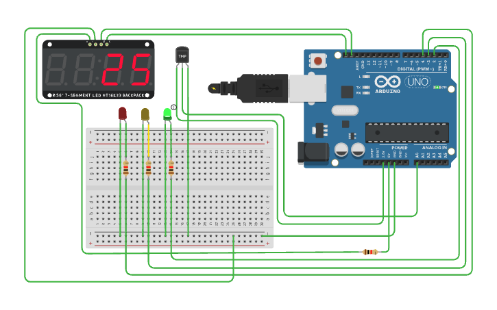 Circuit Design Temperature Sensor Showing On Led And With 7
