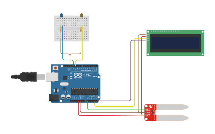 Circuit design Moisture sensor with LCD - Tinkercad