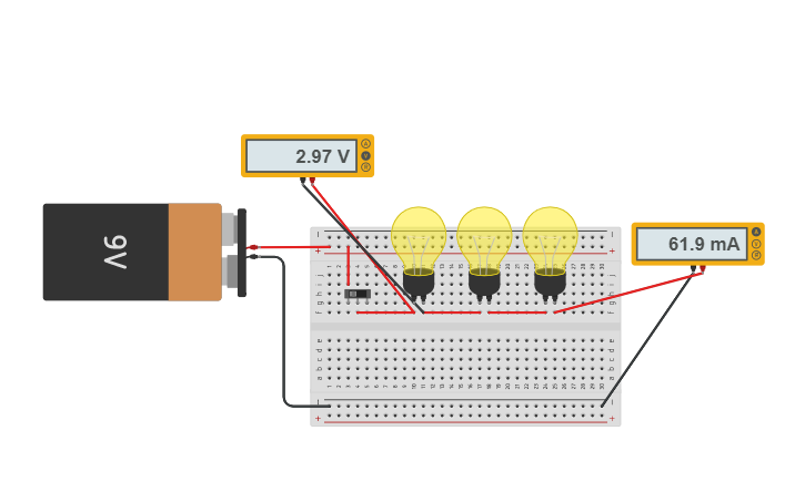 Circuit design Circuito en serie con focos | Tinkercad