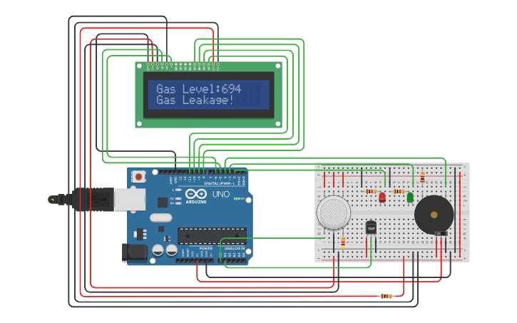Circuit design Copy of gas leak detector - Tinkercad