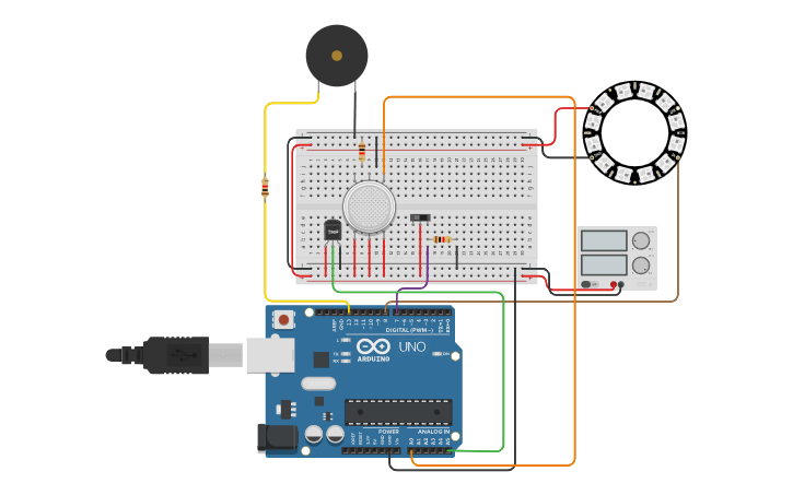 Circuit design Sensor de Gas | Tinkercad