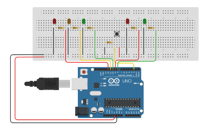 Circuit design Interactive Traffic Lights - Tinkercad