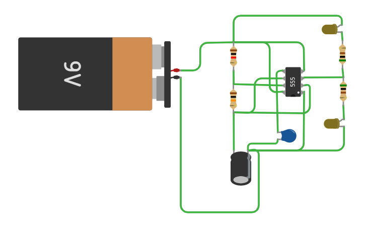 Circuit design LED flashing circuit with 555 timer - Tinkercad