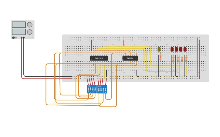Circuit design 4 bit subtractor - Tinkercad