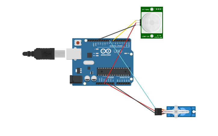 Circuit design Smart Door Using PIR Sensor - Tinkercad