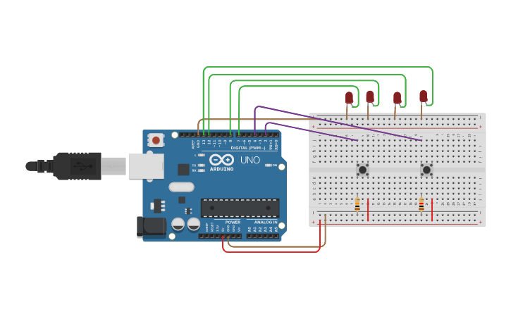 Circuit design Push Buttons - Tinkercad