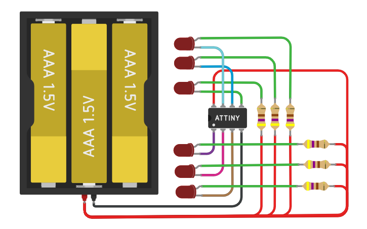 Circuit design ATTiny01 Running LED - Tinkercad