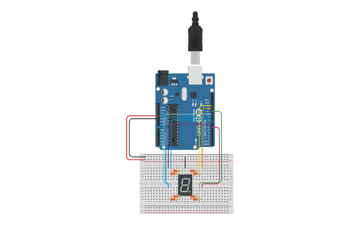 Circuit design Display 7 segmentos | Tinkercad