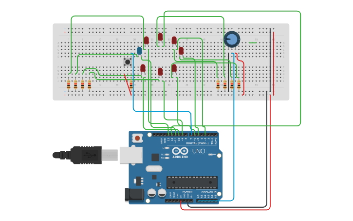 Circuit design Juego de leds | Tinkercad