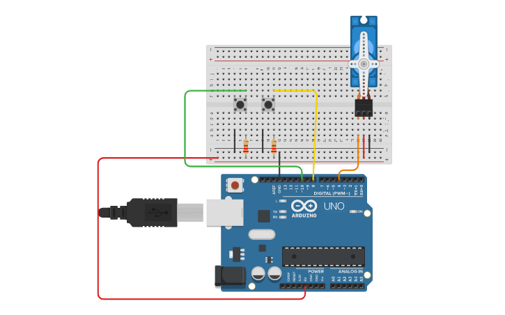 Circuit design servo con pulsadores - Tinkercad