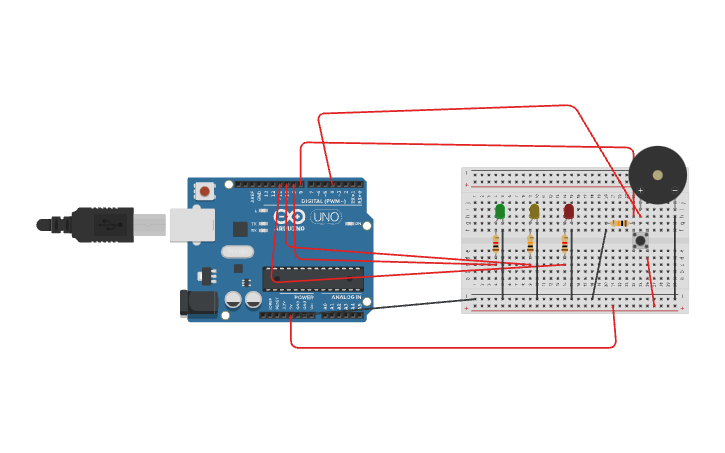 Circuit design Traffic Lights with sound - Tinkercad