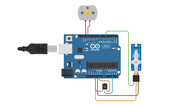 Circuit design Practica 2 Servo - Tinkercad